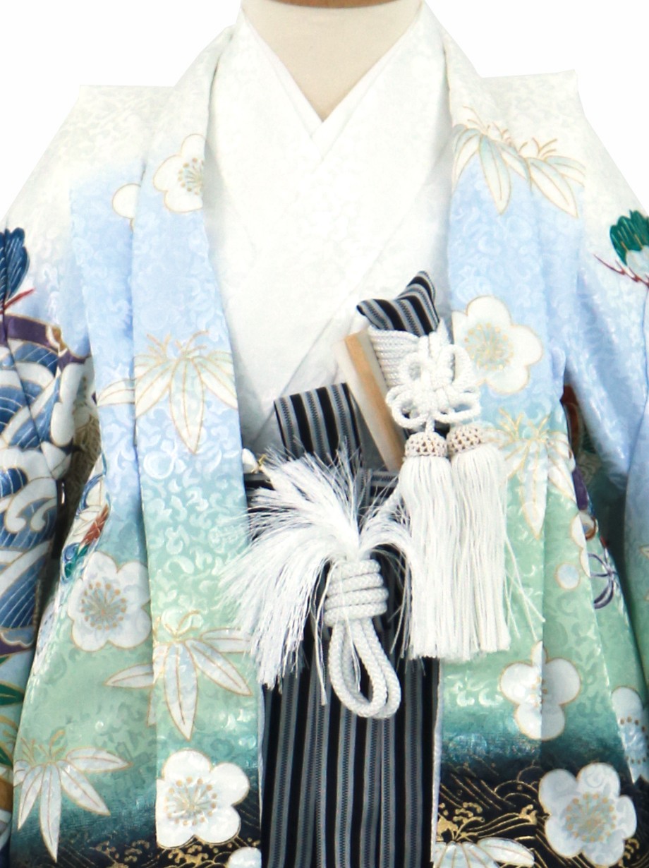 白地に鷹と松、黒縞の袴／小さめサイズ／七五三・五歳男の子・袴｜宅配着物レンタルの京都かしきもの