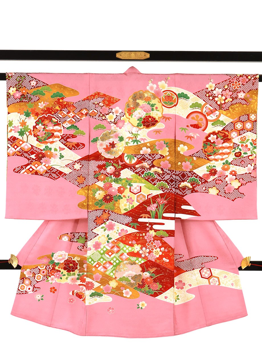 赤の染め疋田に束ね熨斗の祝い着（産着）／女児